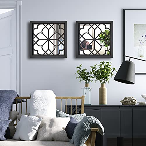 Wocred 2 PCS Square Wall Mirror,Gorgeous Rustic Farmhouse Accent Mirror,Black Entry Mirror for Bathroom Renovation,Bedrooms,Living Rooms and More(12”x12”)