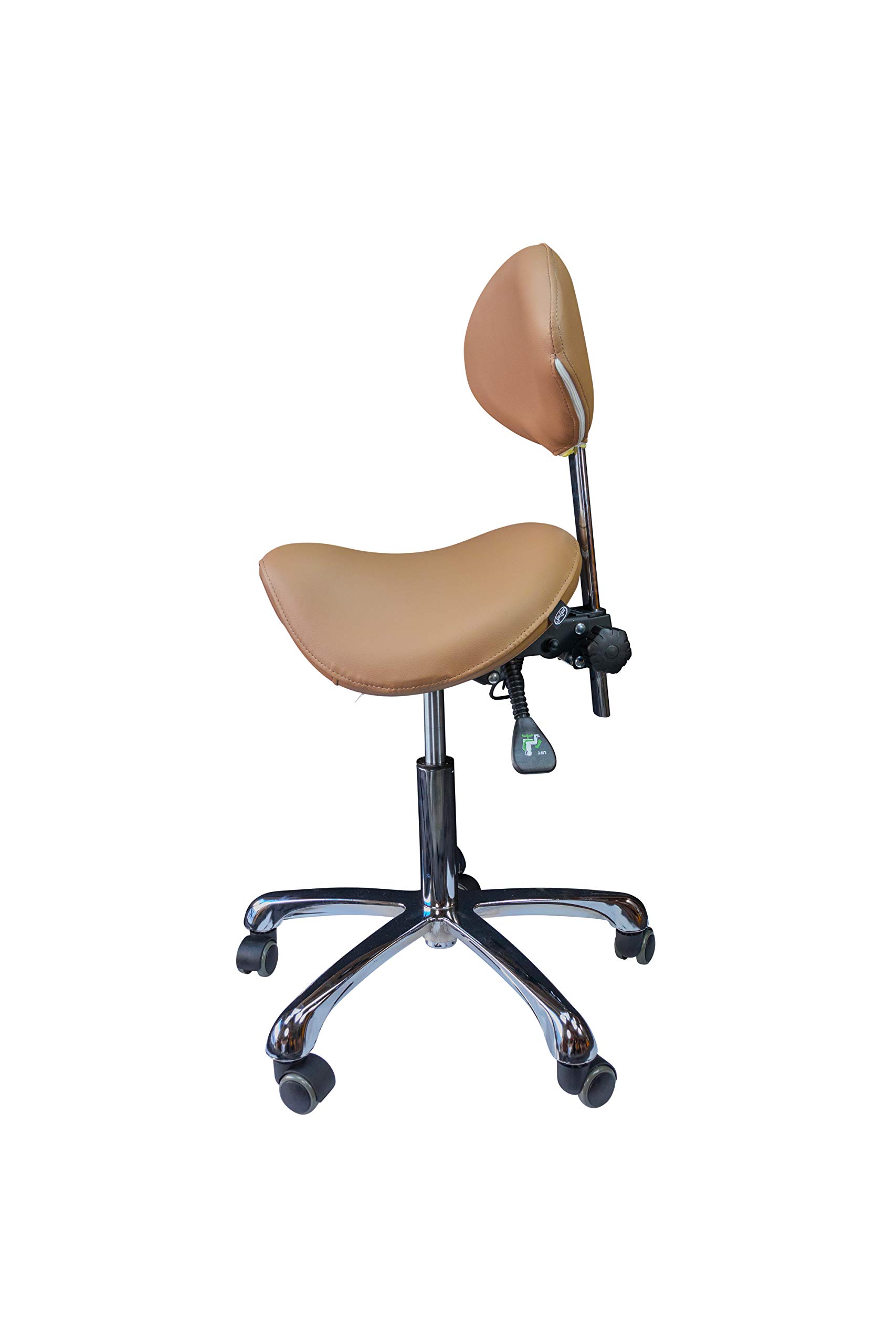 Spa Luxe Rolling Stool with Back Support for Beauty, Exam, Office and Home (Clay)