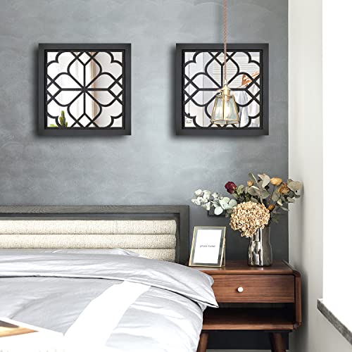 Wocred 2 PCS Square Wall Mirror,Gorgeous Rustic Farmhouse Accent Mirror,Black Entry Mirror for Bathroom Renovation,Bedrooms,Living Rooms and More(12”x12”)