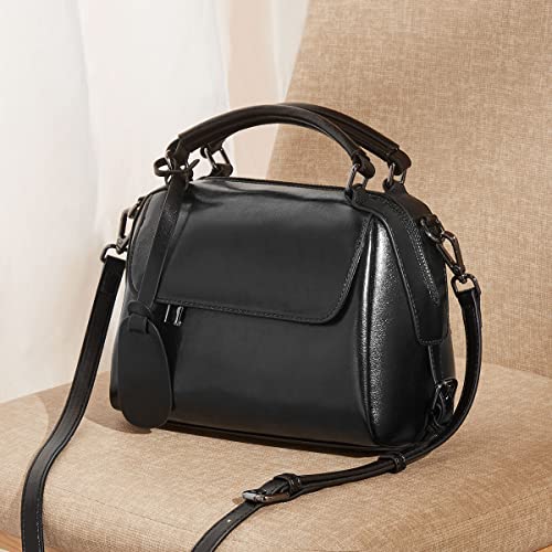 FOXLOVER Small Leather Crossbody Bags for Women Ladies Shoulder Bag Top Handle Mini Handbag and Purse (Black)