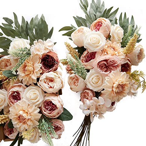 MISSPIN Wedding Artificial Flowers Box Set for DIY Wedding Bridal Bouquets Fake Peony Flowers Centerpieces Arrangements Party Baby Shower Home Decorations (Champagne)