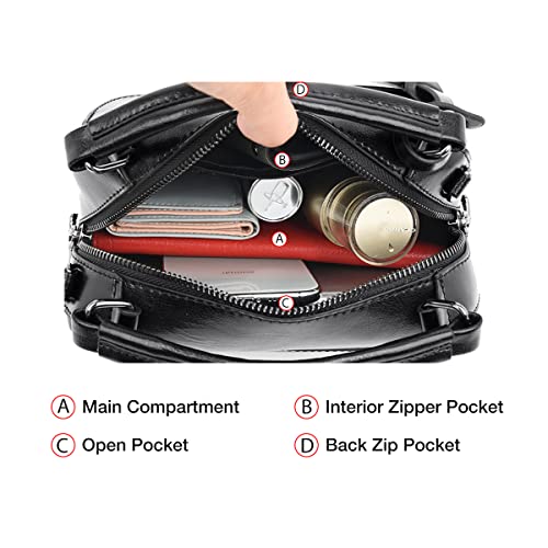 FOXLOVER Small Leather Crossbody Bags for Women Ladies Shoulder Bag Top Handle Mini Handbag and Purse (Black)