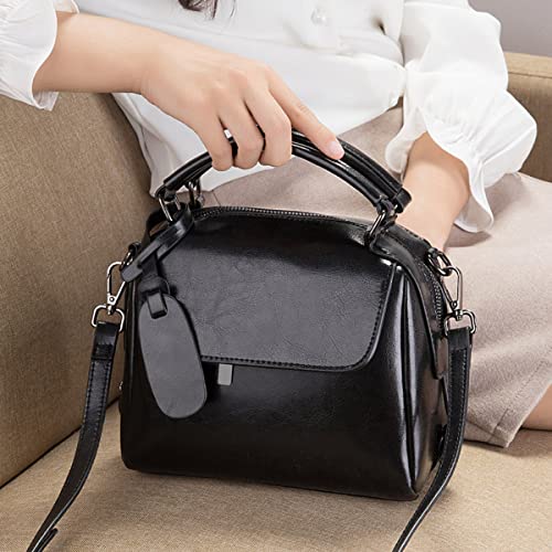 FOXLOVER Small Leather Crossbody Bags for Women Ladies Shoulder Bag Top Handle Mini Handbag and Purse (Black)