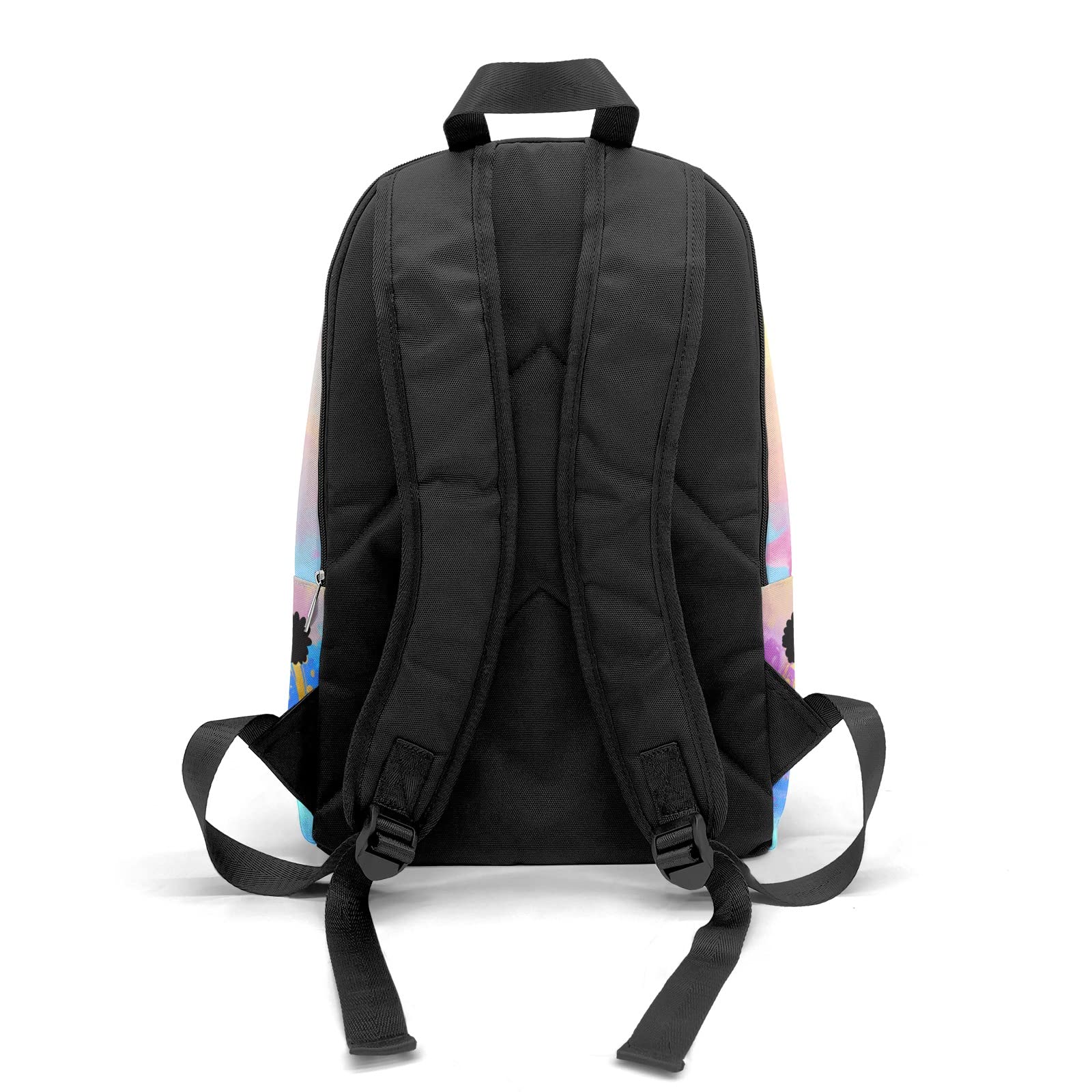 Urcustom Personalized Name Cheerleader Girl Rainbow Watercolor Backpack Unisex Bookbag for Boy Girl Travel Daypack Bag Purse 17.7 IN