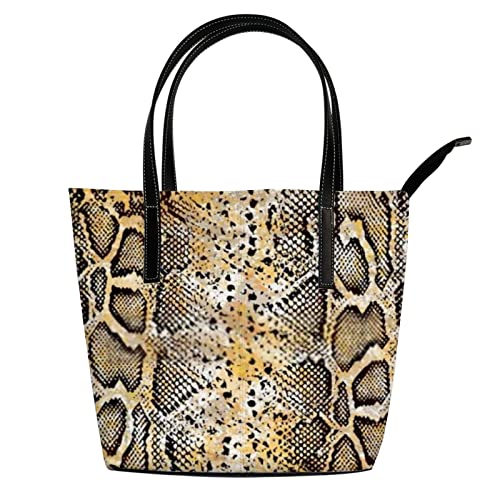 Vintage Trendy Abstract Yellow Black Snakeskin Tote Bag for Women Leather Handbags Women's Crossbody Handbags Work Tote Bags for Women Coach Handbags Tote Bag with Zipper.