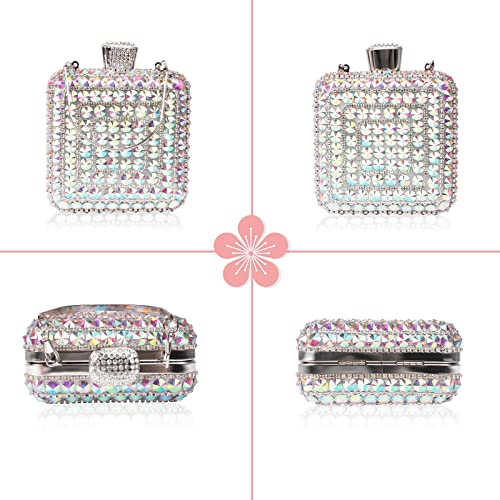 Evening Bag Clutch Purses for Women,Ladies Sparkling Party Handbag Wedding Bag (AB-sliver)