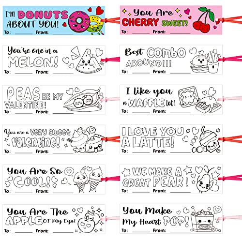 3sscha 75pcs Valentine’s Day Color Your Own  Bookmarks Food Theme Kid Creative DIY Coloring Paper Bookmark Valentine Blank Paint Bookmarks for Teacher Student Valentines Art Gift Party Reward Supplies