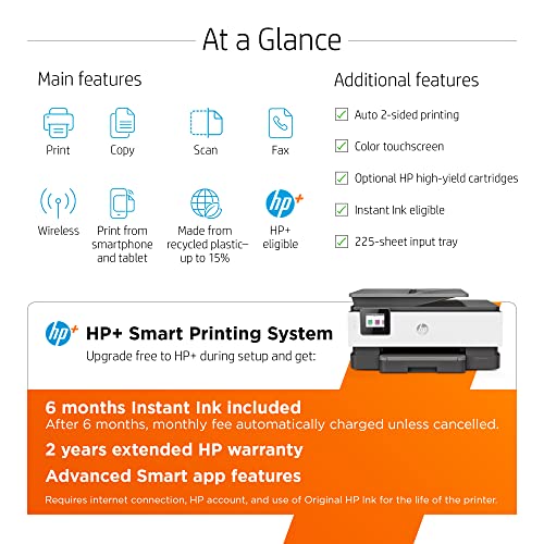 HP OfficeJet Pro 8025e Wireless Color All-in-One Printer with Bonus 6 Free Months Instant Ink (1K7K3A) (Renewed Premium)