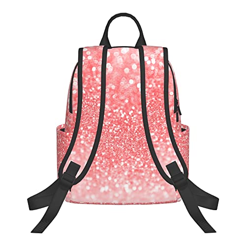 FUFUMALL 14.7 Inch Bookbag Backpack Lightweight Zipper Daypack, Pink Glitter Sparkle Cute Small Backpacks Book Bag with Pockets/Shoulder Staps for 1th- 6th Grade Girls Boys Students
