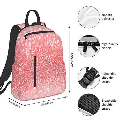 FUFUMALL 14.7 Inch Bookbag Backpack Lightweight Zipper Daypack, Pink Glitter Sparkle Cute Small Backpacks Book Bag with Pockets/Shoulder Staps for 1th- 6th Grade Girls Boys Students