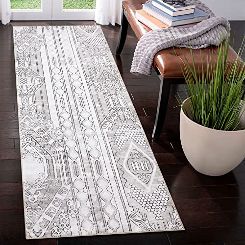 Abstract bloom Boho Chic Tribal Distressed Runner Rug 2'X6', Monaco Collection Area Rug for Living Room Washable Farmhouse Geometric Super Soft Throw Rug for Bedroom Bathroom Office Dorm (Brown 2'X6')