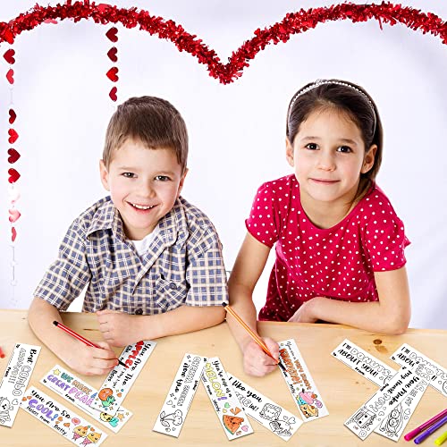 3sscha 75pcs Valentine’s Day Color Your Own Bookmarks Food Theme Kid Creative DIY Coloring Paper Bookmark Valentine Blank Paint Bookmarks for Teacher Student Valentines Art Gift Party Reward Supplies