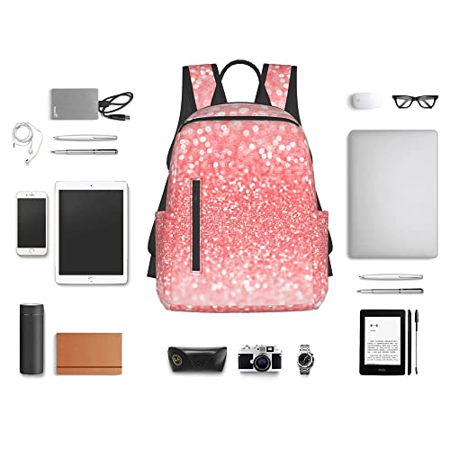 FUFUMALL 14.7 Inch Bookbag Backpack Lightweight Zipper Daypack, Pink Glitter Sparkle Cute Small Backpacks Book Bag with Pockets/Shoulder Staps for 1th- 6th Grade Girls Boys Students