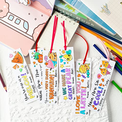 3sscha 75pcs Valentine’s Day Color Your Own Bookmarks Food Theme Kid Creative DIY Coloring Paper Bookmark Valentine Blank Paint Bookmarks for Teacher Student Valentines Art Gift Party Reward Supplies