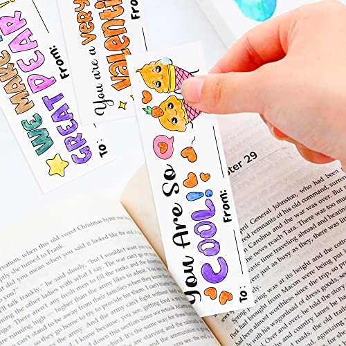 3sscha 75pcs Valentine’s Day Color Your Own Bookmarks Food Theme Kid Creative DIY Coloring Paper Bookmark Valentine Blank Paint Bookmarks for Teacher Student Valentines Art Gift Party Reward Supplies