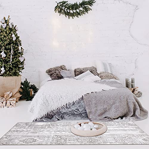Abstract bloom Boho Chic Tribal Distressed Runner Rug 2'X6', Monaco Collection Area Rug for Living Room Washable Farmhouse Geometric Super Soft Throw Rug for Bedroom Bathroom Office Dorm (Brown 2'X6')
