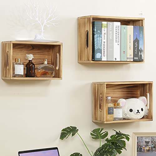 Set of 3 Nesting Wooden Crates , Wall Mounted Wooden Basket ,Storage Crate Box for Storage, Display Risers, Decoration