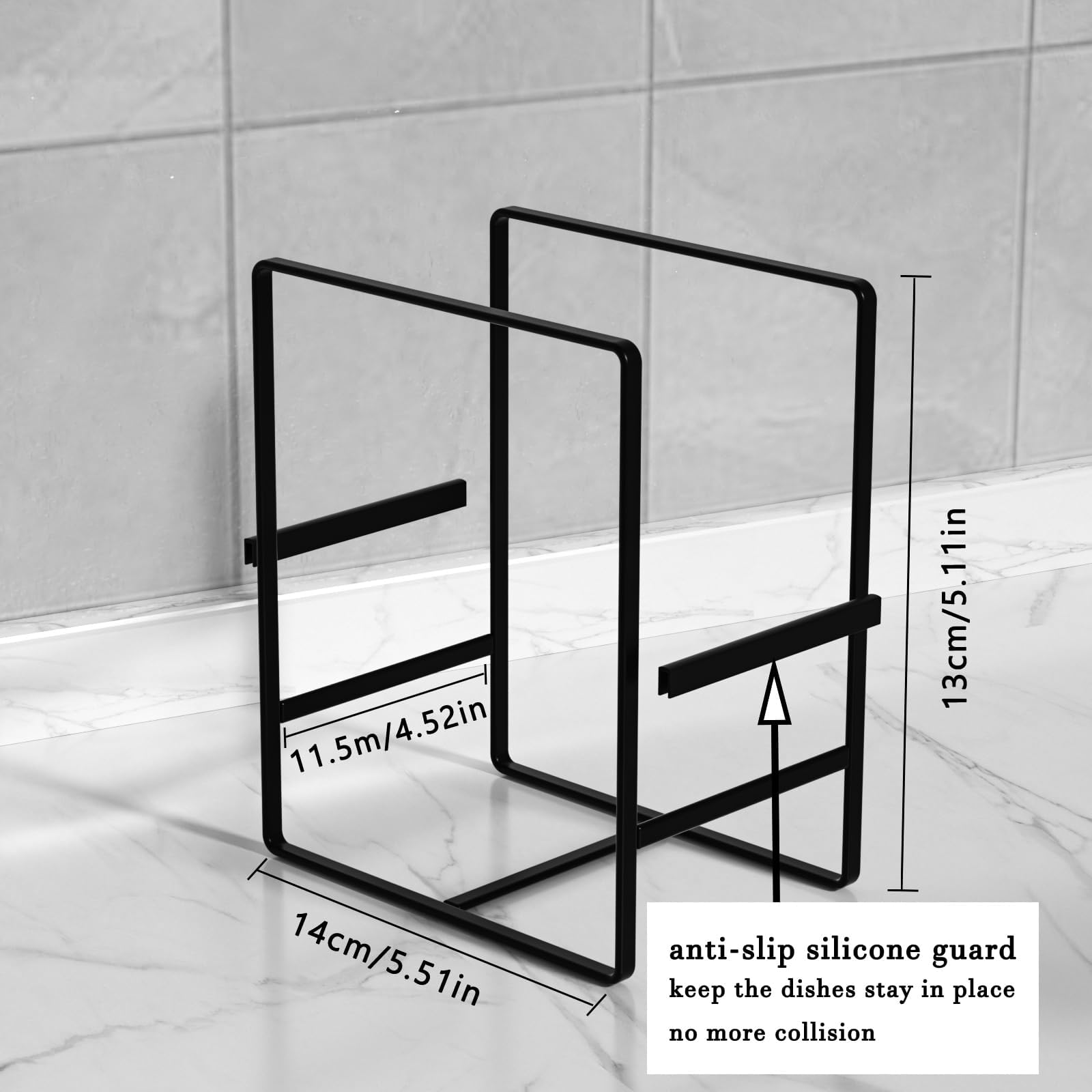 LINFIDITE Plate Holder Organizer 2 Pack Dish Storage Rack Upright Cabinet Dish Drying Rack Metal Dish Organizer Stand for Kitchen Counter Cupboard 7.9in. x 6.4in. x 4.5in.Black