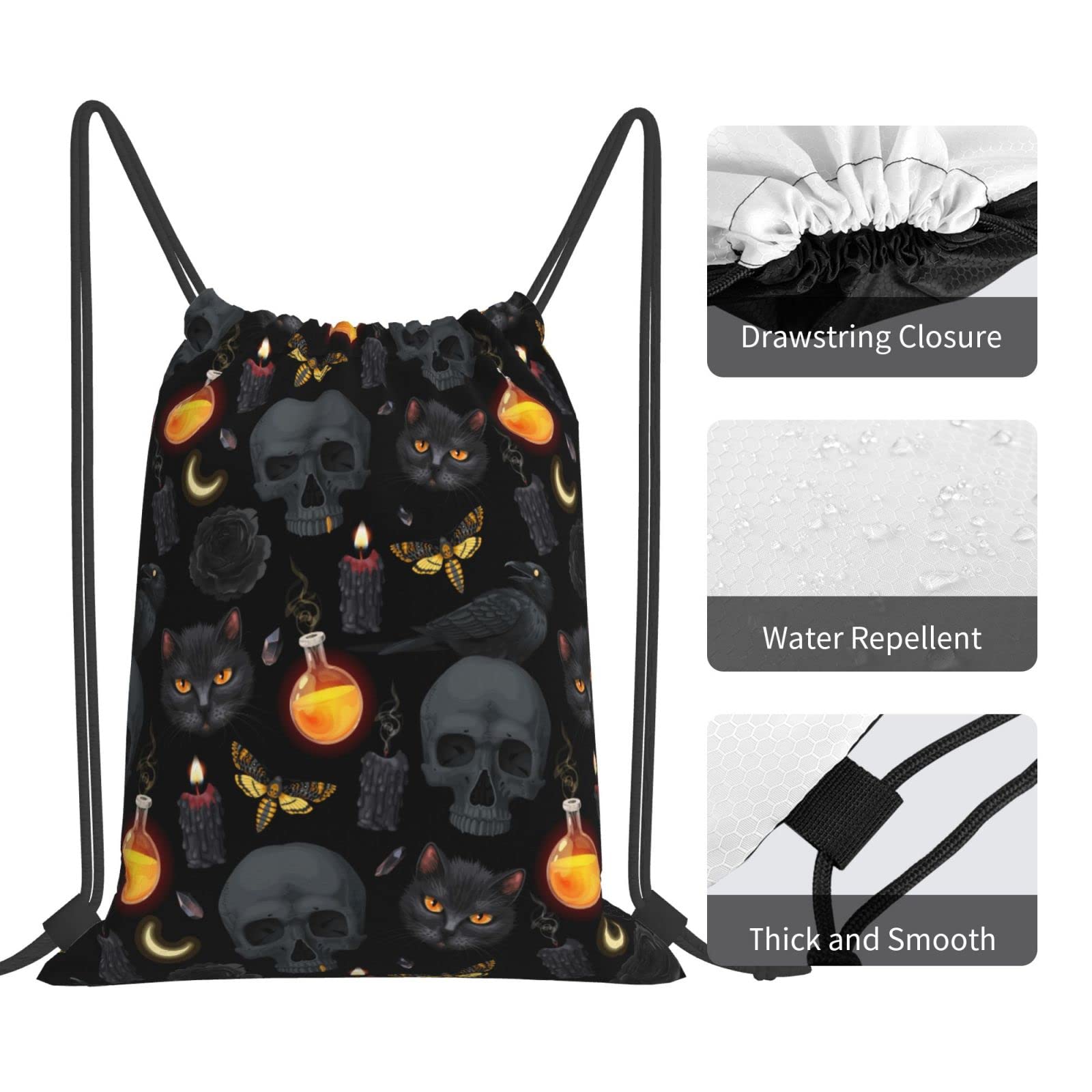 Juoritu Goth Skull Drawstring Bags for Women and Men, Drawstring Backpack, Water Resistant String Bag, Gym Bag for Gifts Sports