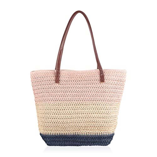 RIAH FASHION Boho Rattan Crochet Straw Woven Basket Bali Handbag - Round Circle Crossbody/Shopper Beach Tote Bag (Chrochet Tote Bag - Natural)