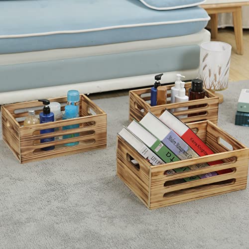 Set of 3 Nesting Wooden Crates , Wall Mounted Wooden Basket ,Storage Crate Box for Storage, Display Risers, Decoration