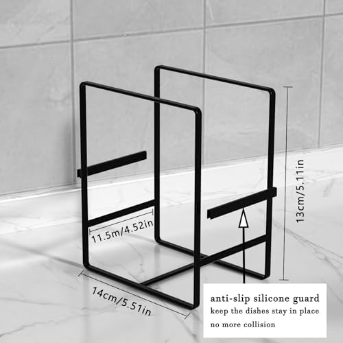LINFIDITE Plate Holder Organizer 2 Pack Dish Storage Rack Upright Cabinet Dish Drying Rack Metal Dish Organizer Stand for Kitchen Counter Cupboard 7.9in. x 6.4in. x 4.5in.Black