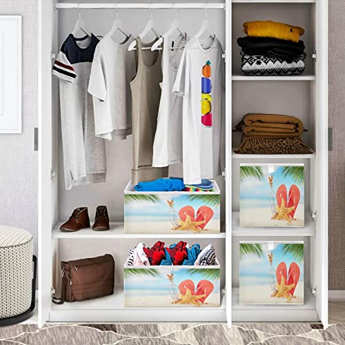 ALAZA Foldable Storage Bins, Empty Glass and Flipflops on Beach Storage Boxes Decorative Basket for Bedroom Nursery Closet Toys Books