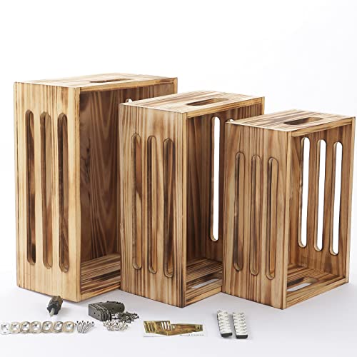 Set of 3 Nesting Wooden Crates , Wall Mounted Wooden Basket ,Storage Crate Box for Storage, Display Risers, Decoration