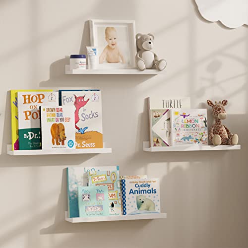 You Have Space Lagos 17" Kids Bookshelf, Picture Ledge Shelf for Living Room Decor, Office Decor and Farmhouse Kitchen Decor, White Set of 4