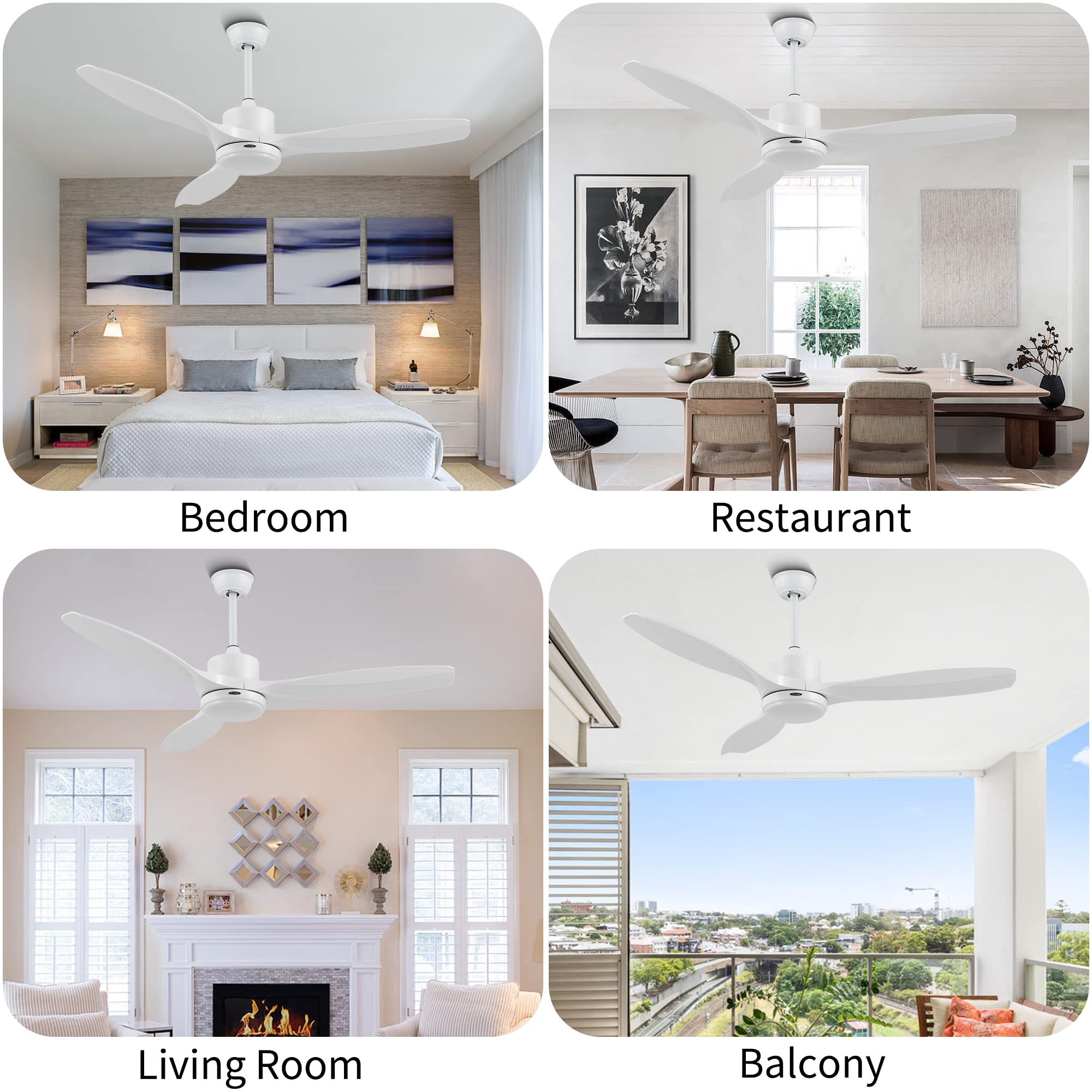 YJFAN 56 Inch Ceiling Fans with Lights, Modern White Ceiling Fan with Remote Control, Reversible Quiet DC Motor, Indoor Outdoor Ceiling Fan Light for Living Room,Patios,Farmhouse