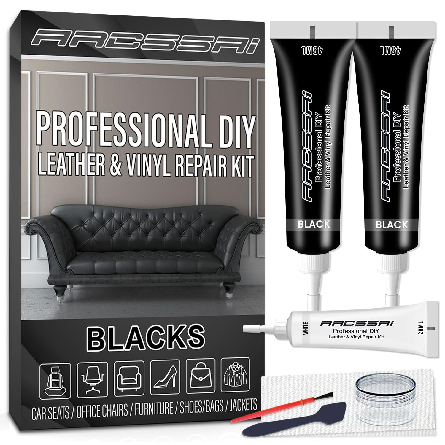Black Leather Repair Kit for Furniture, Car Seats, Sofa, Jacket and Purse. PU Leather Leather Repair Paint Gel. Repair Tears & Burn Holes. Provide Color Matching Guide & Super Easy Instructions