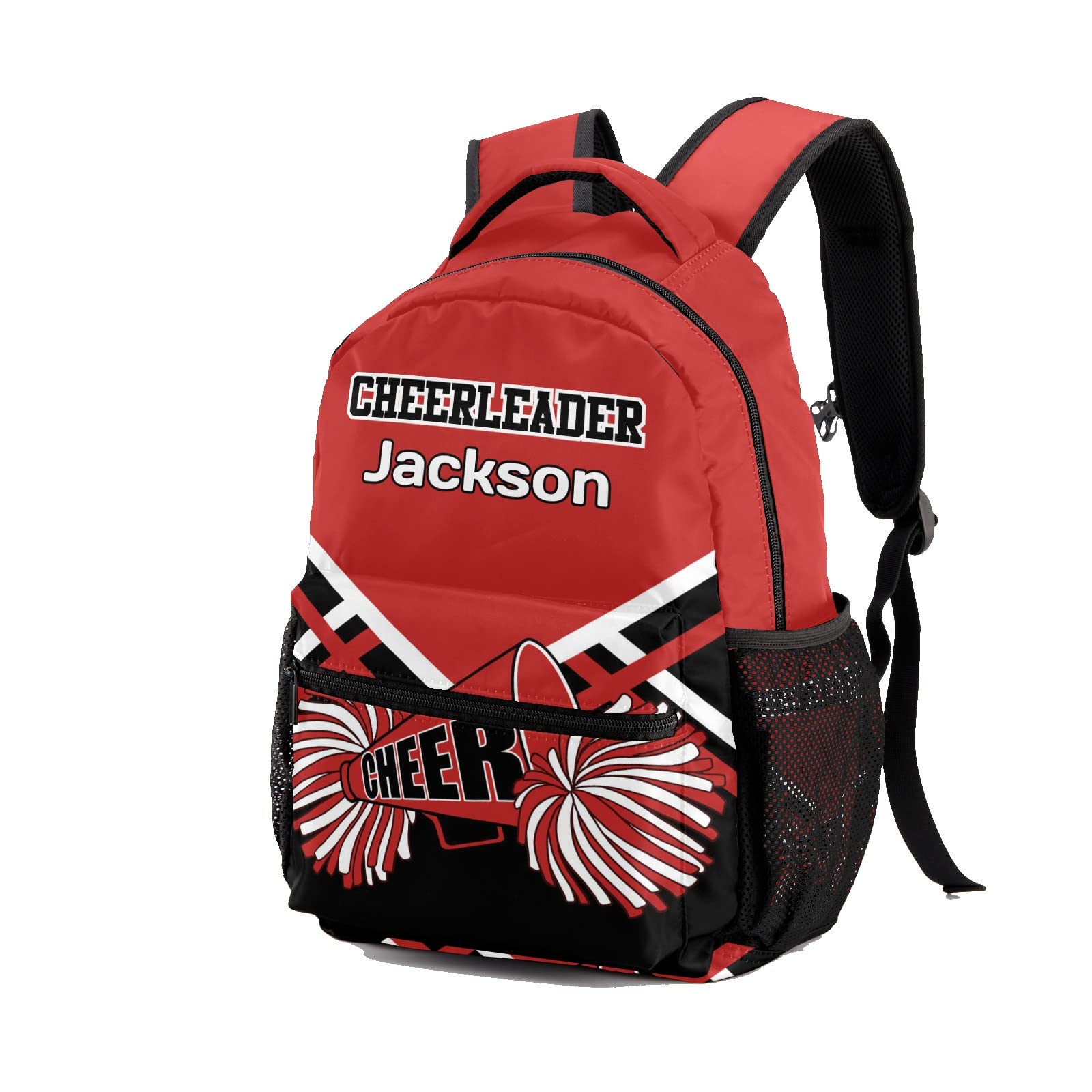 Zaaprint Cheerleaders Red Black Cheer School Backpack Shoulder Shopping Bag Travel Casual Bags with Name Text