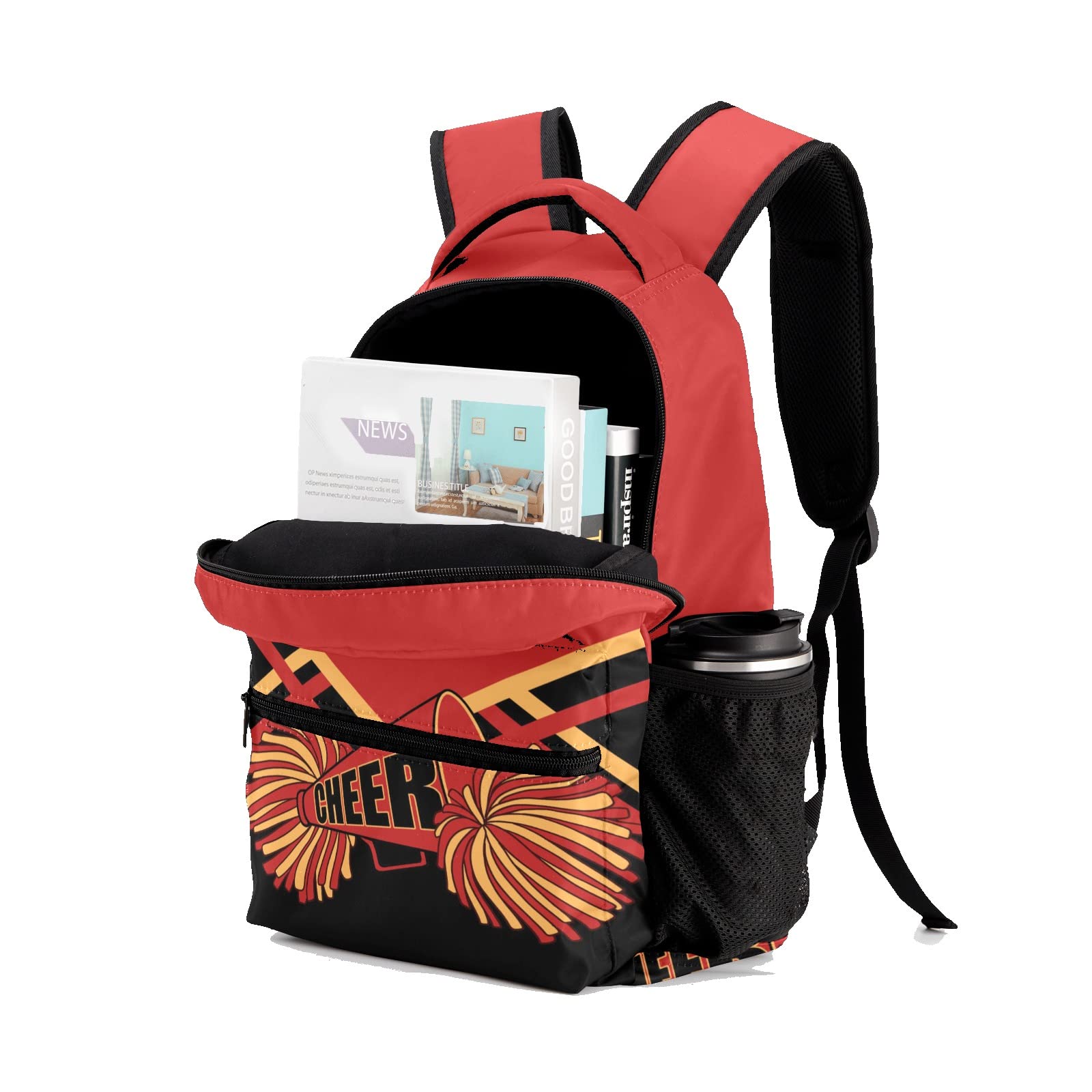BigBigift Personalized Cheerleader Red Waterproof Backpack with Name Text for Women Men Gift 12.2(L)x5.9(W)x16.5(H)inch