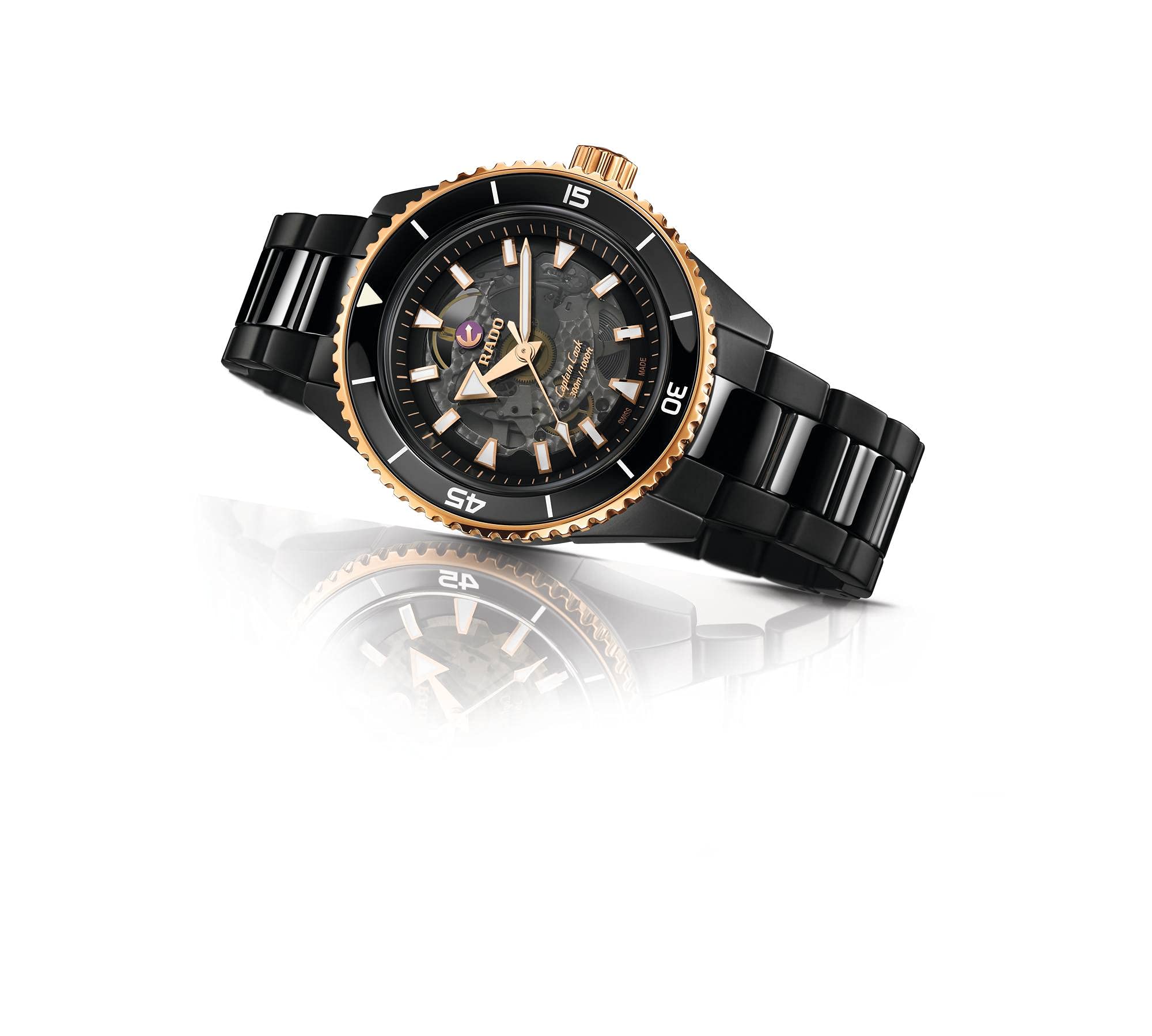 Rado - Captain Cook - 43 mm- Men - Swiss Watch - High-Tech Ceramic - Automatic – Matte Black and Rose Gold