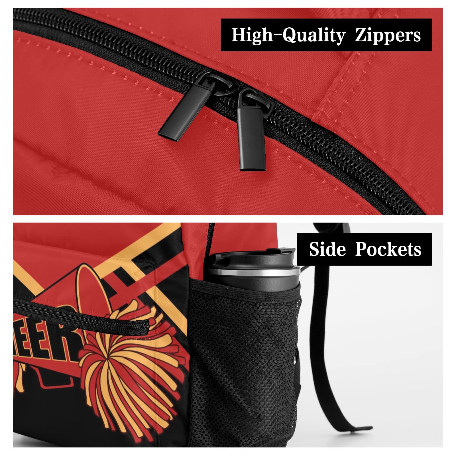 BigBigift Personalized Cheerleader Red Waterproof Backpack with Name Text for Women Men Gift 12.2(L)x5.9(W)x16.5(H)inch