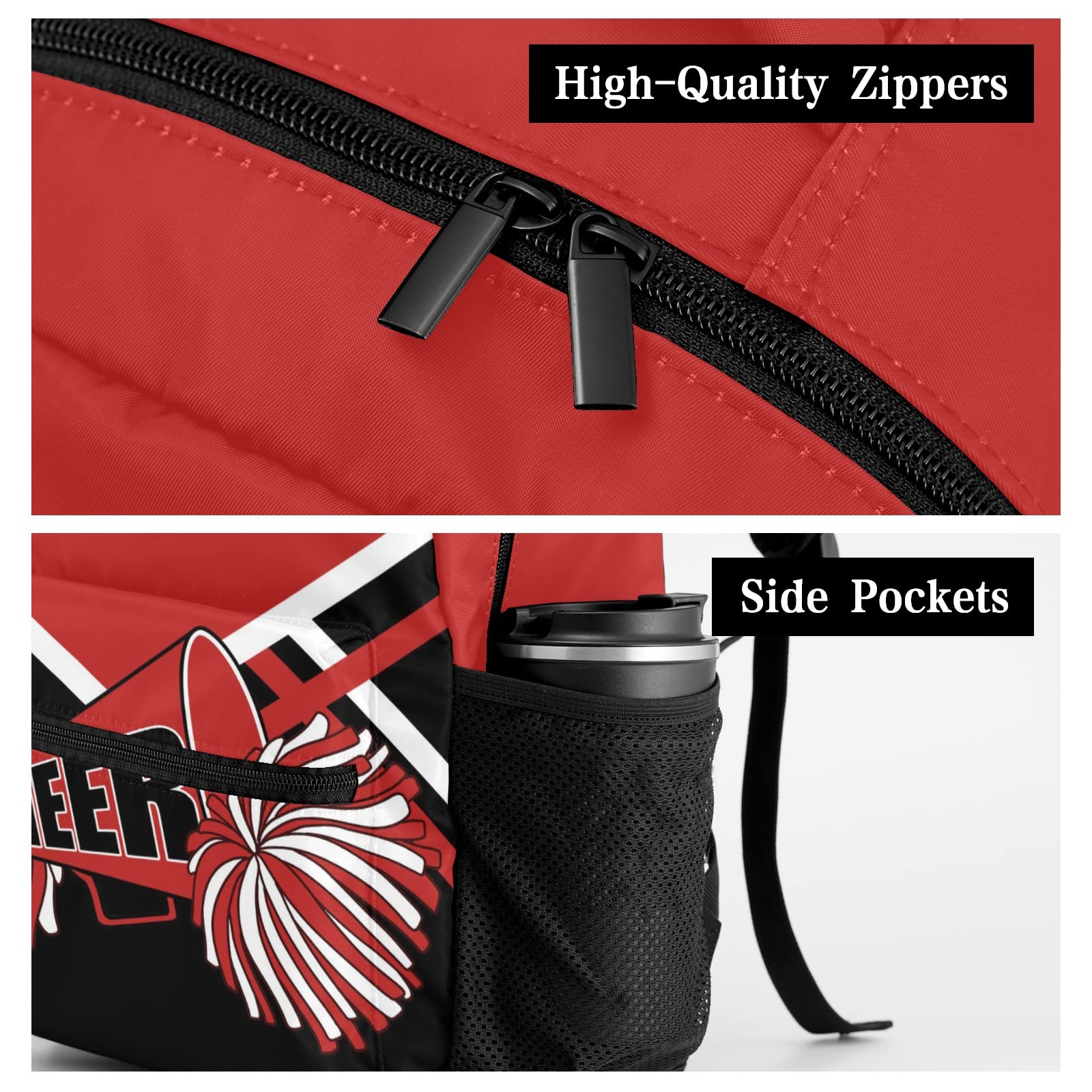 Zaaprint Cheerleaders Red Black Cheer School Backpack Shoulder Shopping Bag Travel Casual Bags with Name Text