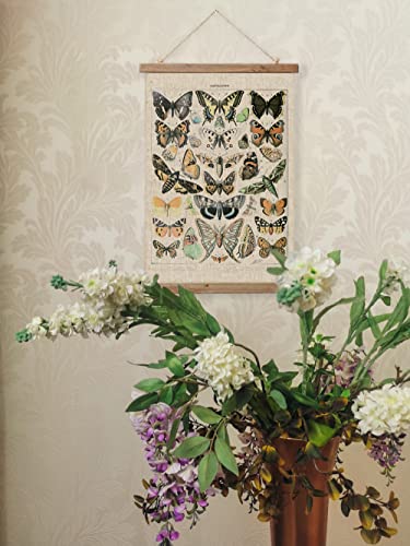 Vintage Butterflies Hanging Poster, Retro Style of Wall Art Prints, Printed on Linen with Wood Frames, Ready to Hang