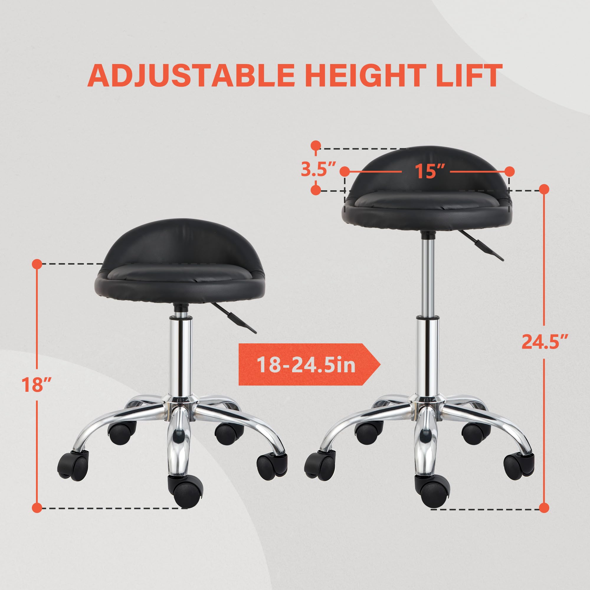 Nova Microdermabrasion Rolling Stool Swivel Salon Stool Chair Adjustable Drafting Stool Tattoo Office Massage Medical Facial Spa Stool with PU Cushion Backrest(Black)