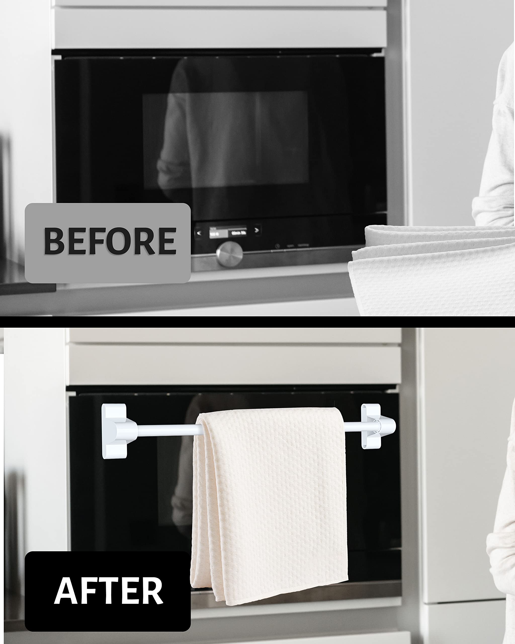 Skywin Magnetic Towel Holder for Refrigerator - 2 Pack Small Magnetic Curtain Rod for Metal Door with Adjustable Length - Fits Towels and Easily Attachable (White)