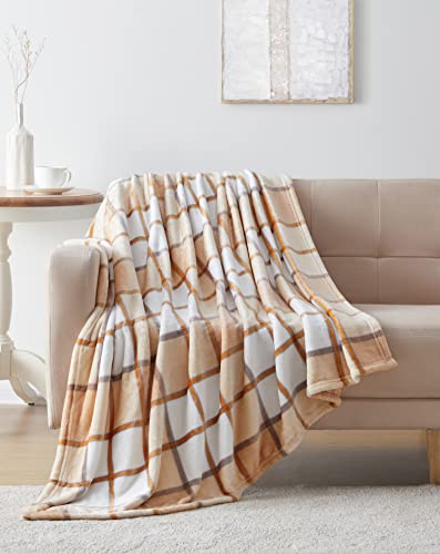 Tahari Home - Throw Blanket, Soft & Cozy Bedding, Stylish Home Decor for Bed or Couch, Michael Plaid Tan, Oversized Throw