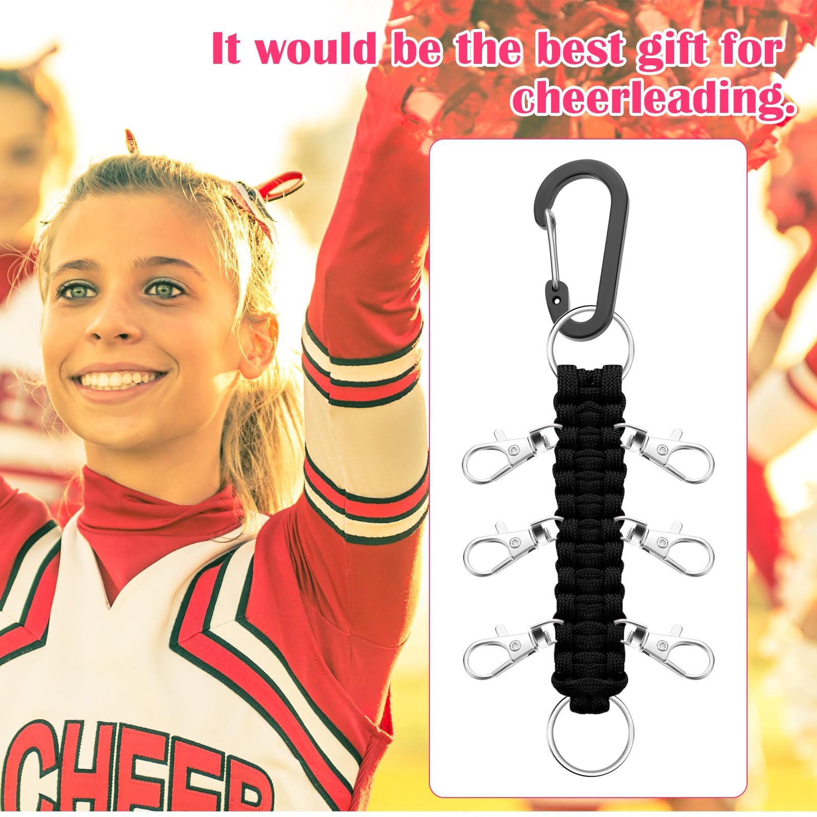 Berlune 10 Pcs Cheer Bow Holder for Backpack Paracord Keychain Cheer Bow Keychain for High School Cheerleading Teen Girls (Black)
