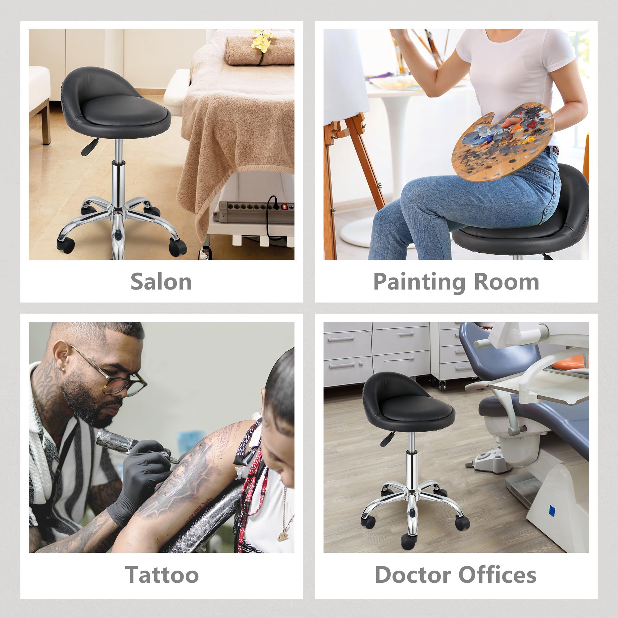 Nova Microdermabrasion Rolling Stool Swivel Salon Stool Chair Adjustable Drafting Stool Tattoo Office Massage Medical Facial Spa Stool with PU Cushion Backrest(Black)