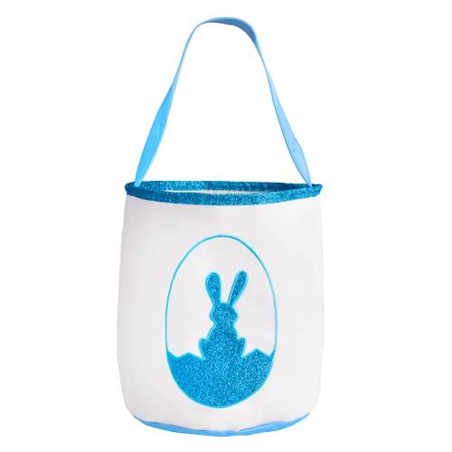 FUN LITTLE TOYS Kids Easter Basket Canvas Easter Bunny Bag for Kids Large Blue Easter Basket