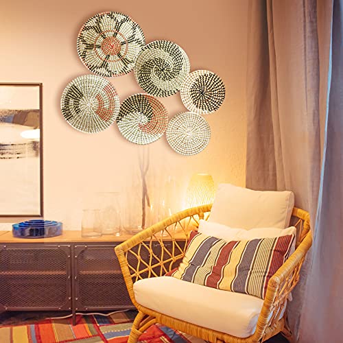 Hanging Woven Wall Basket Decor Set of 6 - Seagrass Wall Baskets Decor - Boho Rattan Home Room Decorative - Handmade Natural Round Wicker Basket,for Living Dining Room Kitchen Bedroom Unique Wall Art…