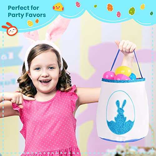 FUN LITTLE TOYS Kids Easter Basket Canvas Easter Bunny Bag for Kids Large Blue Easter Basket