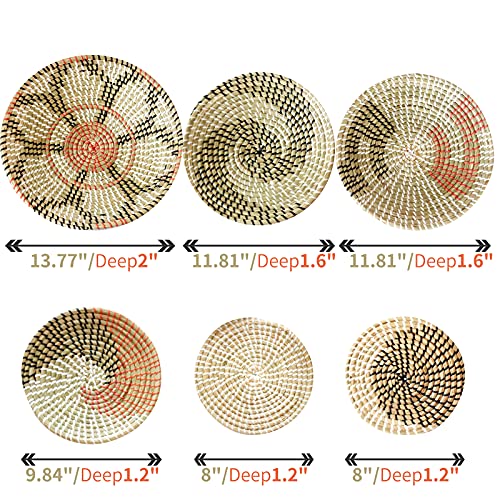 Hanging Woven Wall Basket Decor Set of 6 - Seagrass Wall Baskets Decor - Boho Rattan Home Room Decorative - Handmade Natural Round Wicker Basket,for Living Dining Room Kitchen Bedroom Unique Wall Art…