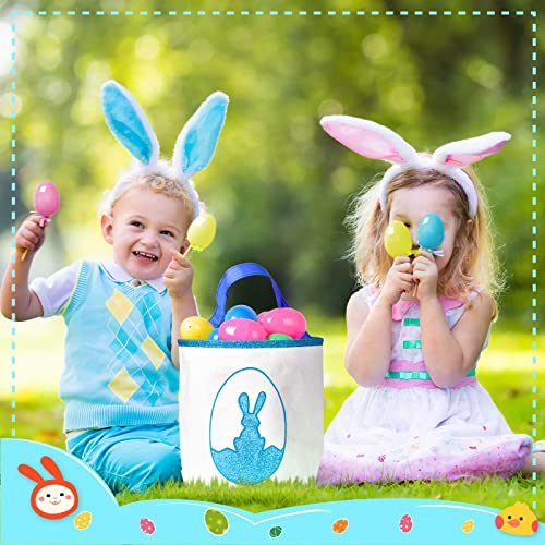FUN LITTLE TOYS Kids Easter Basket Canvas Easter Bunny Bag for Kids Large Blue Easter Basket
