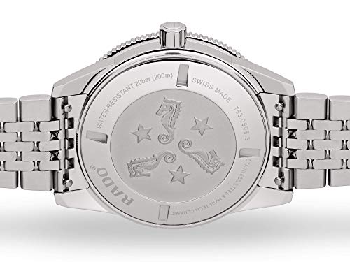 Rado Men's Captain Cook 42 mm Automatic Diving Watch with Stainless Steel Strap, Silver-Tone, 20 (Model: R32505203), Blue