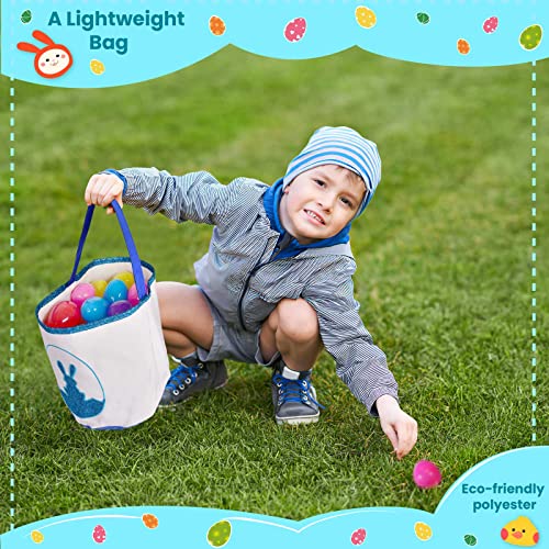 FUN LITTLE TOYS Kids Easter Basket Canvas Easter Bunny Bag for Kids Large Blue Easter Basket