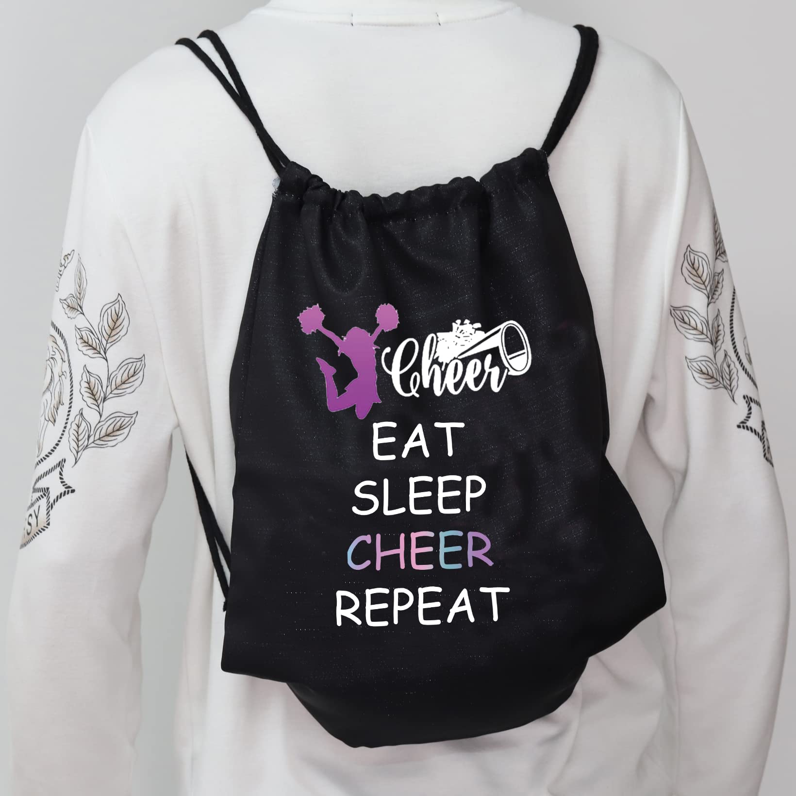 JYTAPP Cheer Drawstring Bag for Cheerleading Gifts Eat Sleep Cheer Gym Bag Cheer Team Gifts Cheerleading Practice Bag for Cheerleaders (black)